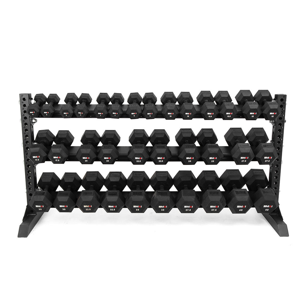5kg - 40kg Rubber Hex Dumbbell Set with Rack - Vanta Series – SMAI